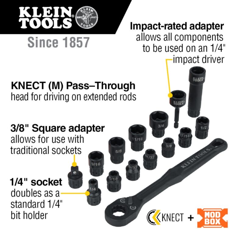 Klein 65400 KNECT 3/8" Drive Impact-Rated Pass-Through Tool Set 15 ...