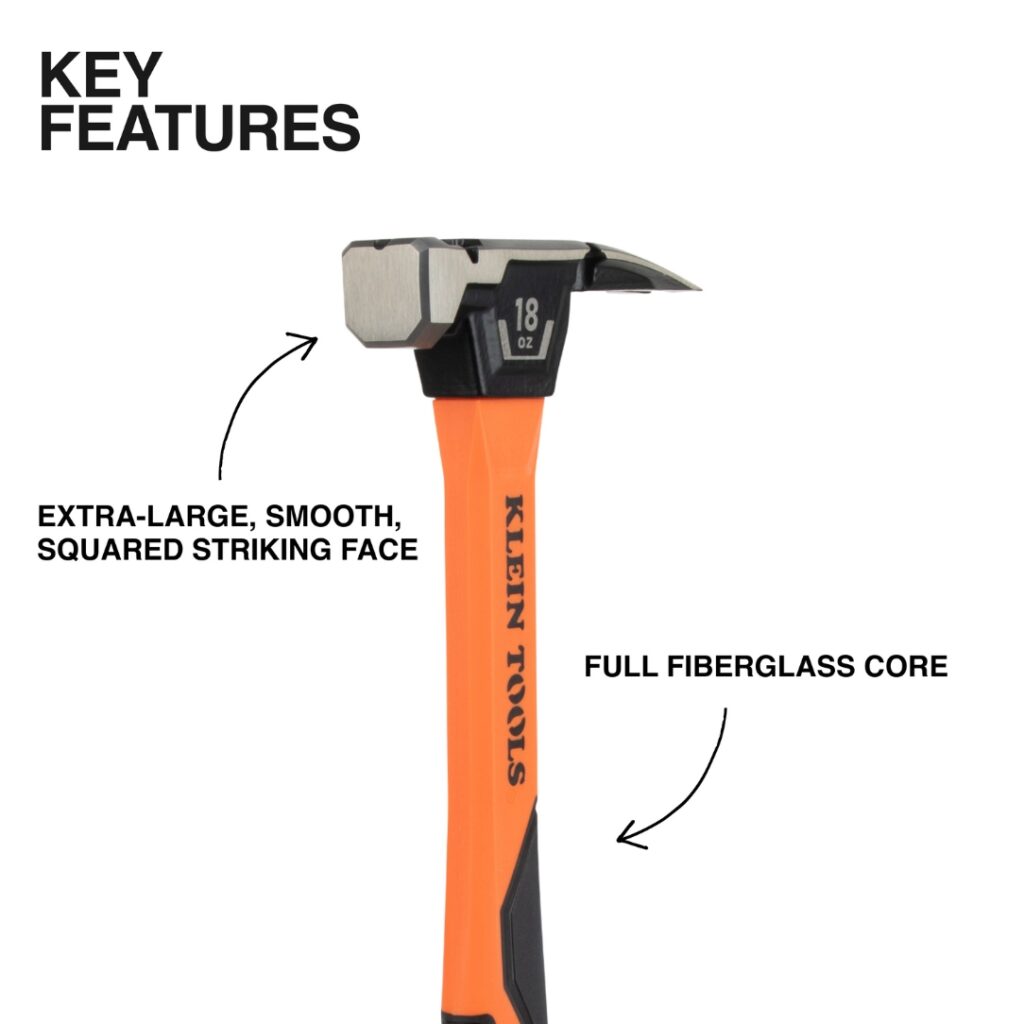 Klein H80918 18oz Fiberglass Smooth Face Hammer - BC Fasteners & Tools
