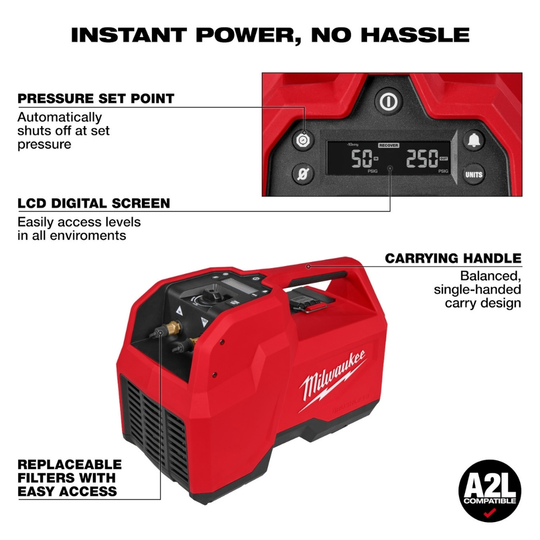 Milwaukee 2938-21 M18 Brushless Refrigerant Recovery Machine Kit - BC ...